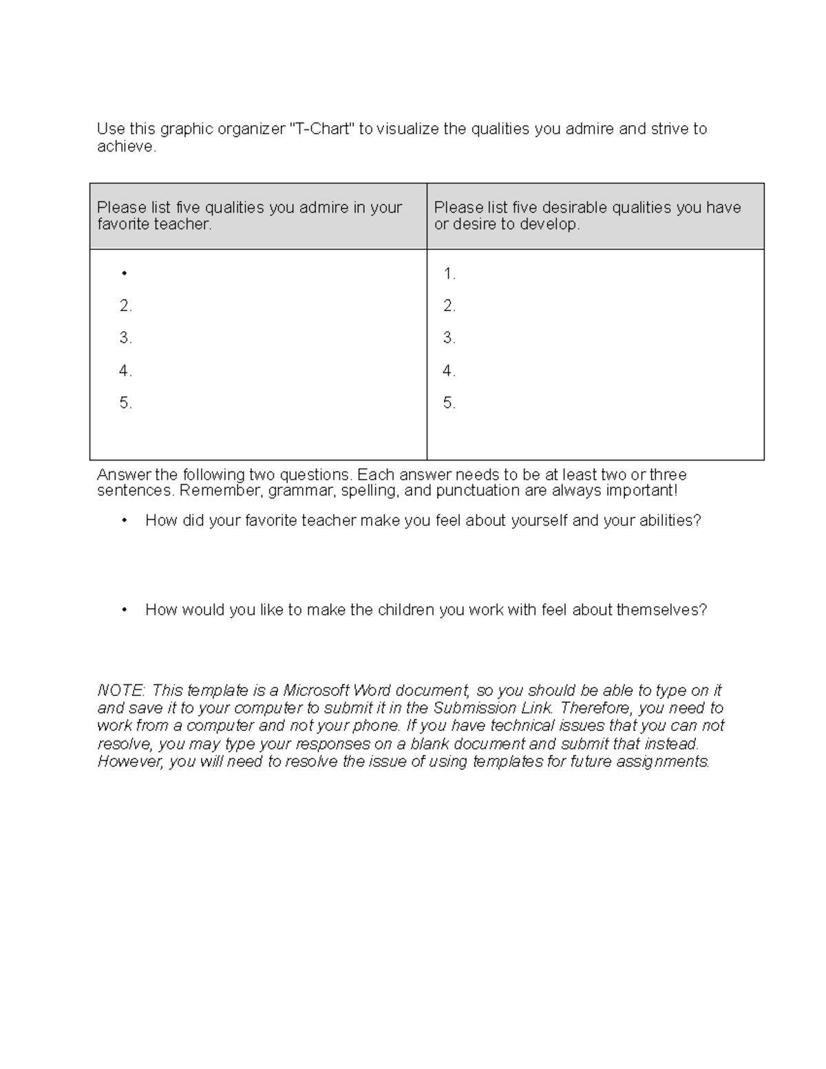 CHS101 Unit 1 Template Desirable Qualities (4) - Use this graphic ...