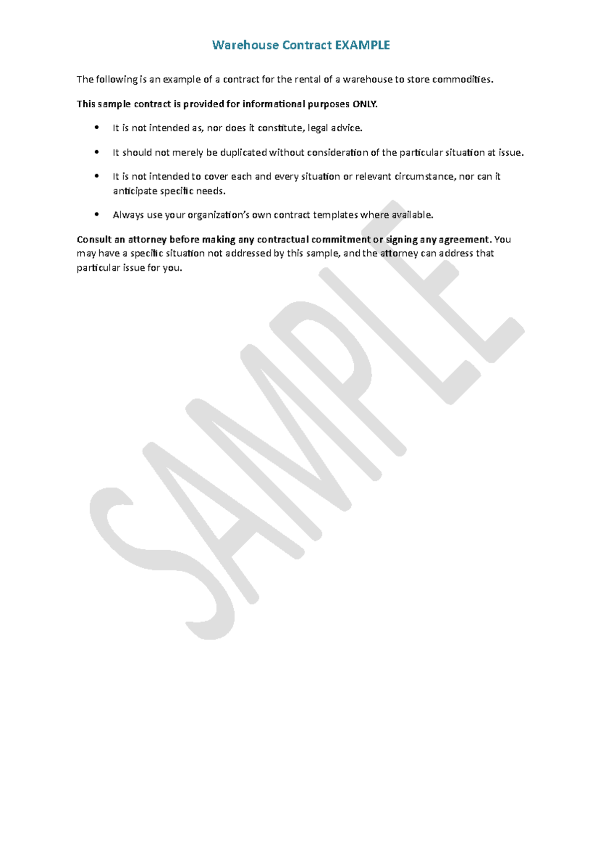 7.1.1 warehouse contract example 1 - Warehouse Contract EXAMPLE The ...