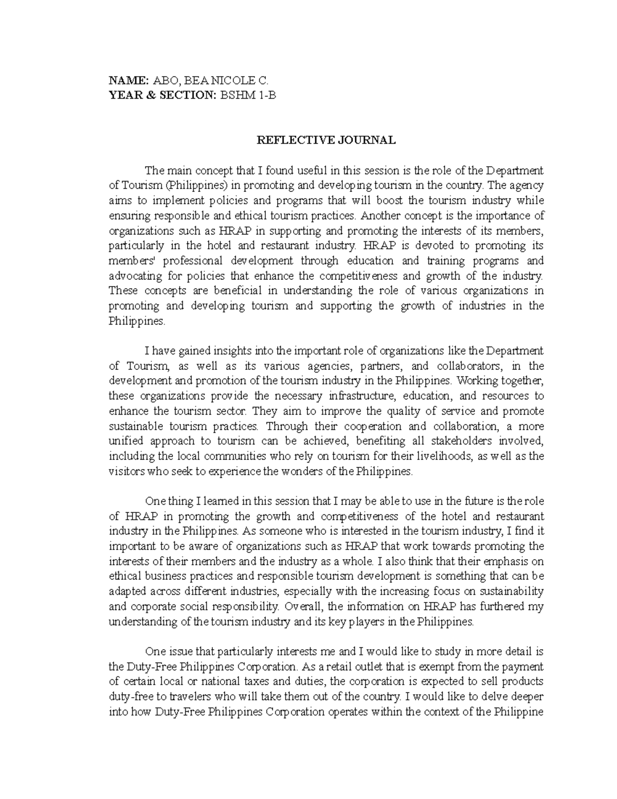 Mptrj 4 - reflective journal - NAME: ABO, BEA NICOLE C. YEAR & SECTION ...