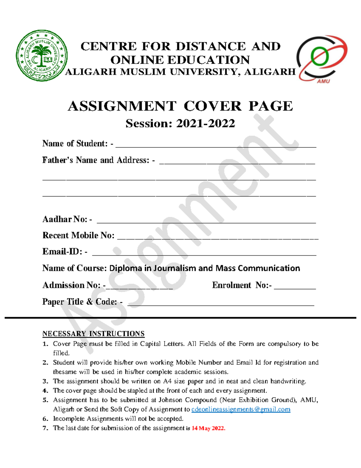 Assignment of Diploma in Journalism and Mass Communication (DJMC ...