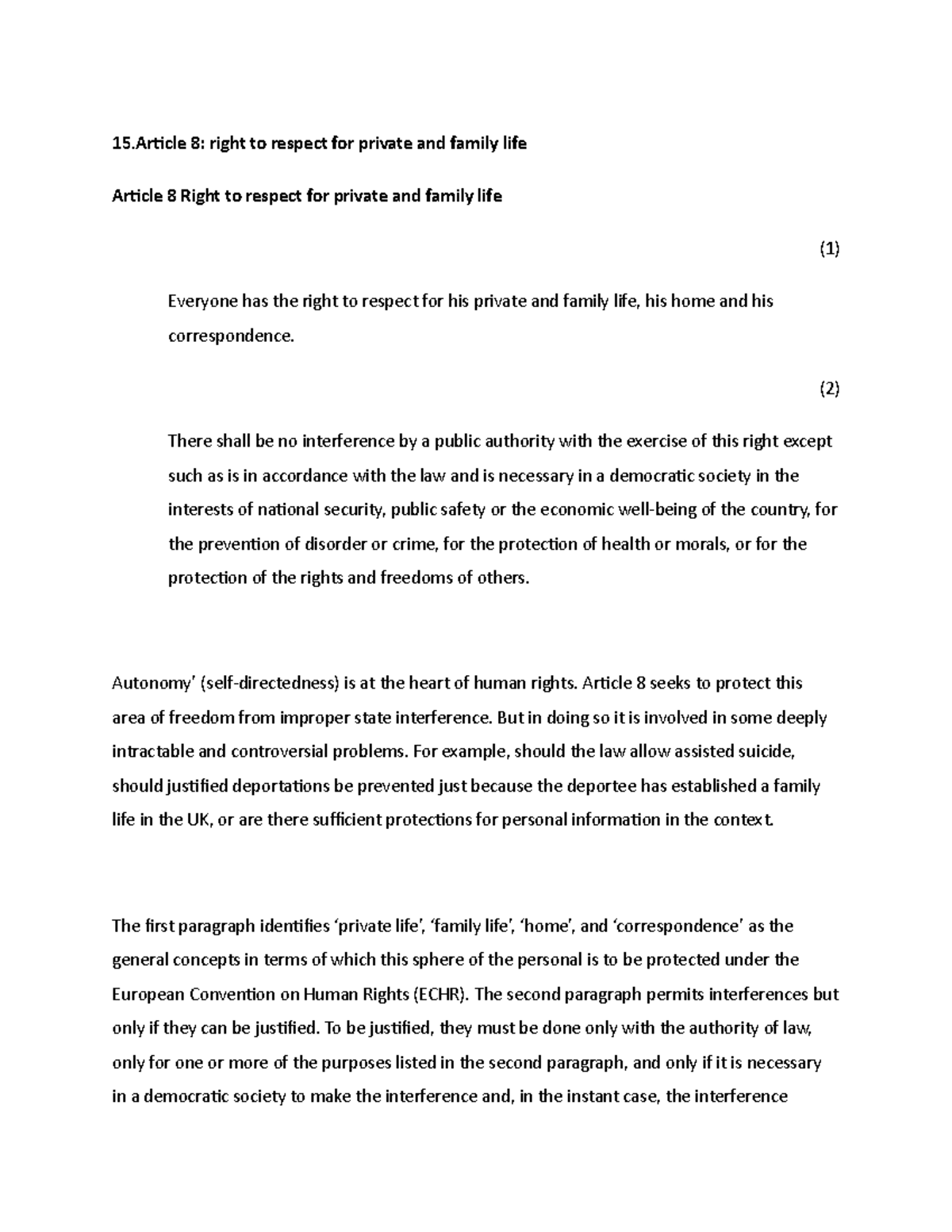15. Αrticle 8- right to respect for private life and family - 15 ...