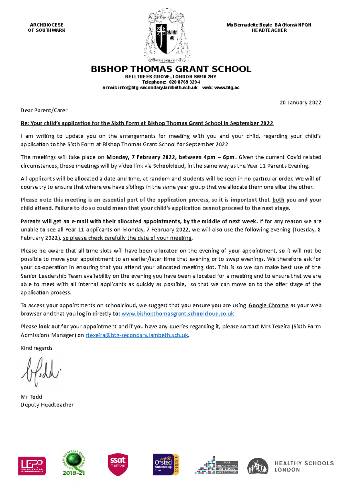 Sixth Form Application Meetings 2022 - Letter to Parents ( Final) 2 ...