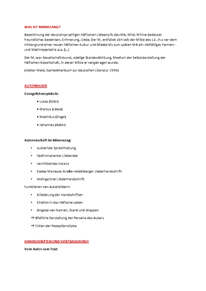 Klausur Zusammenfassung Minnesang - Theorie 1. Definition – Minnesang 1 ...