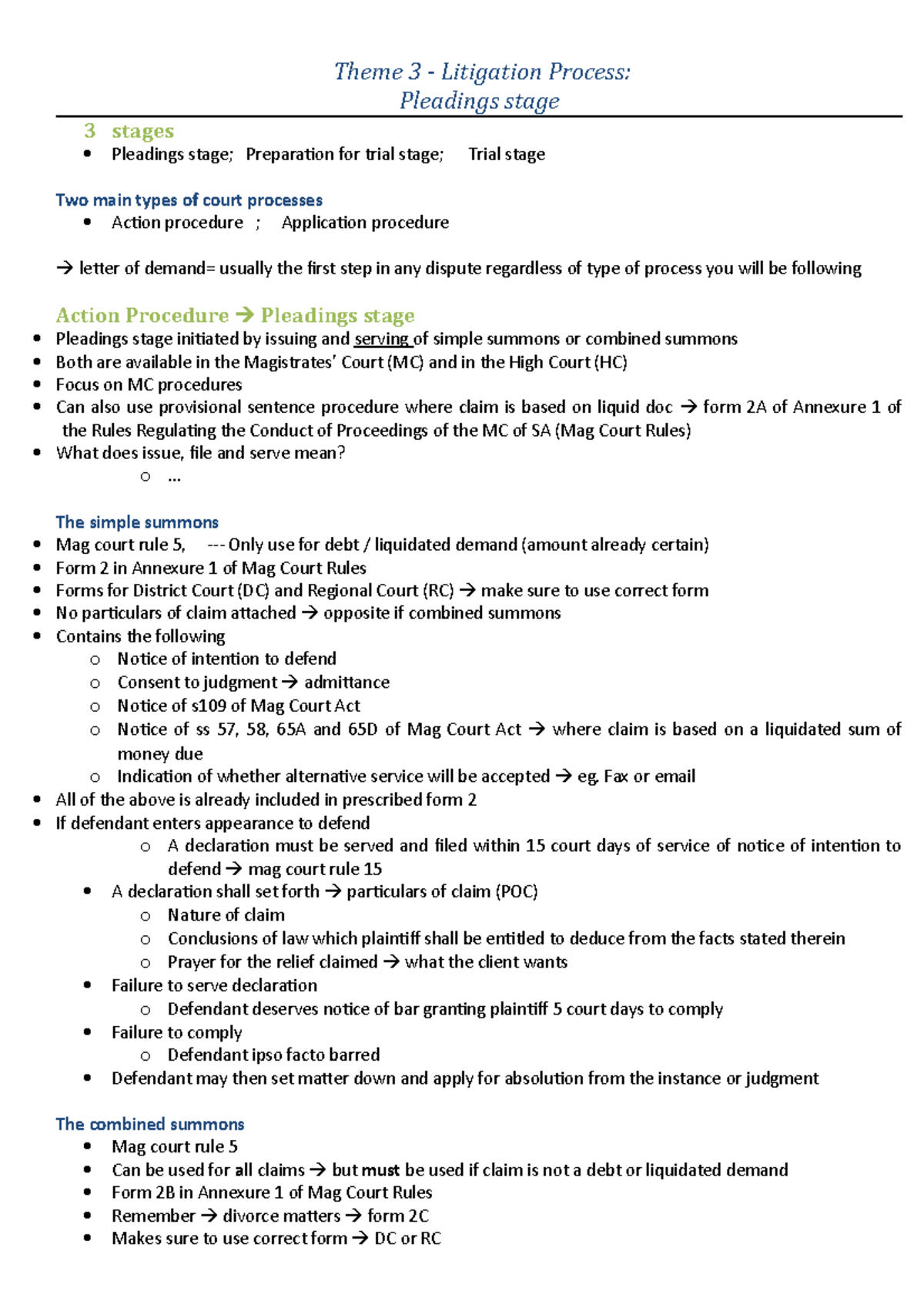 Theme 3 - Litigation Process - Theme 3 - Litigation Process: Pleadings ...