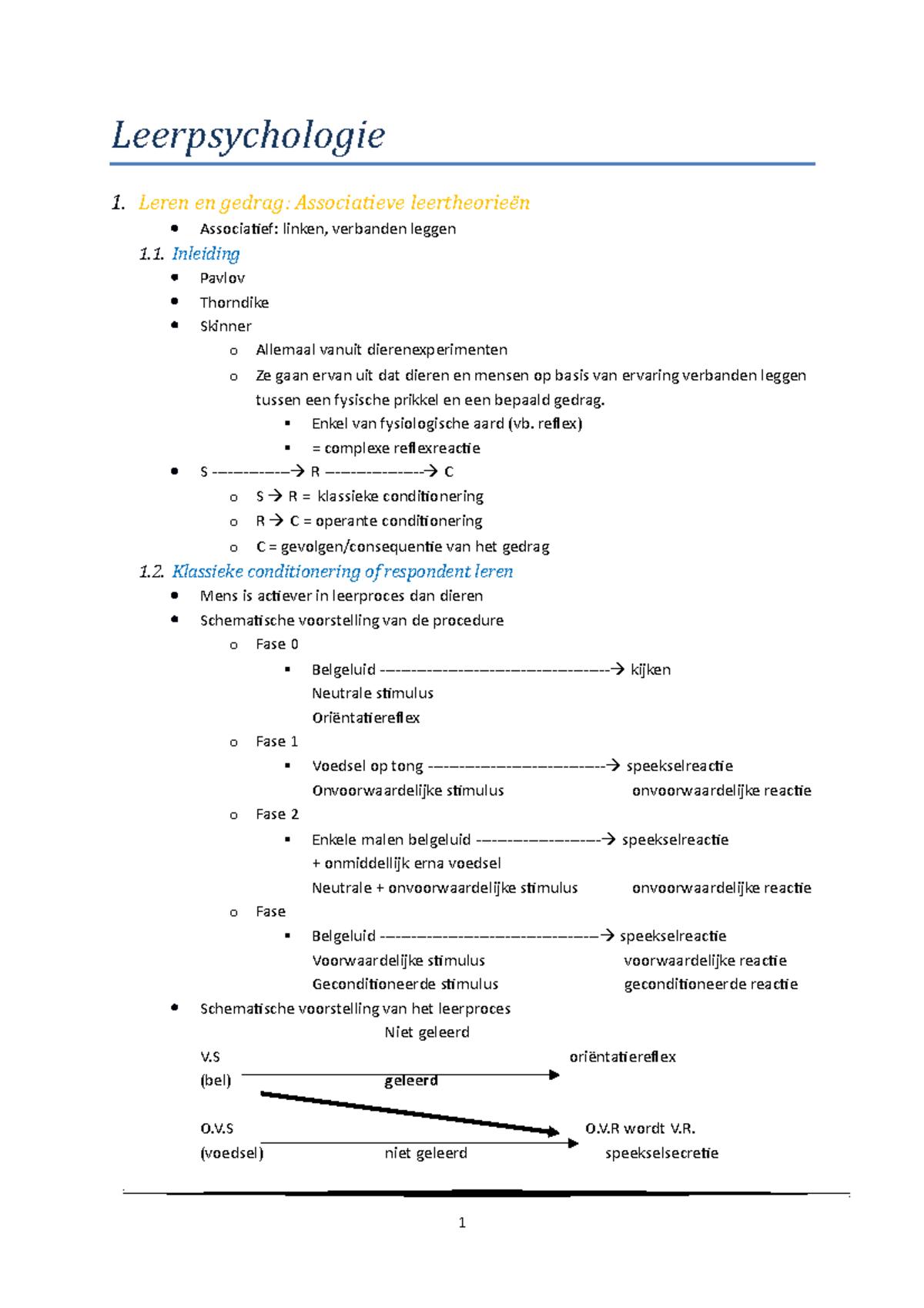 Ontwikkelings-psychologie - Leerpsychologie 1. Leren en gedrag ...