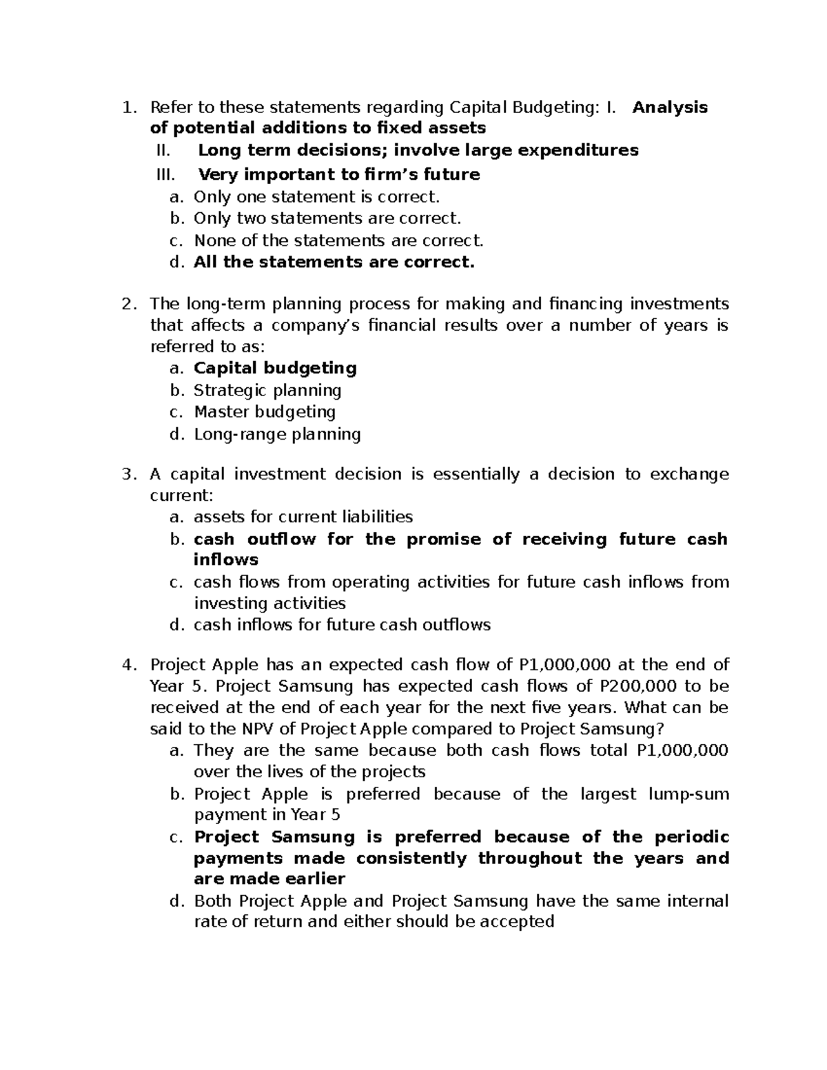 Financial Management - Quiz 1 - Refer to these statements regarding ...