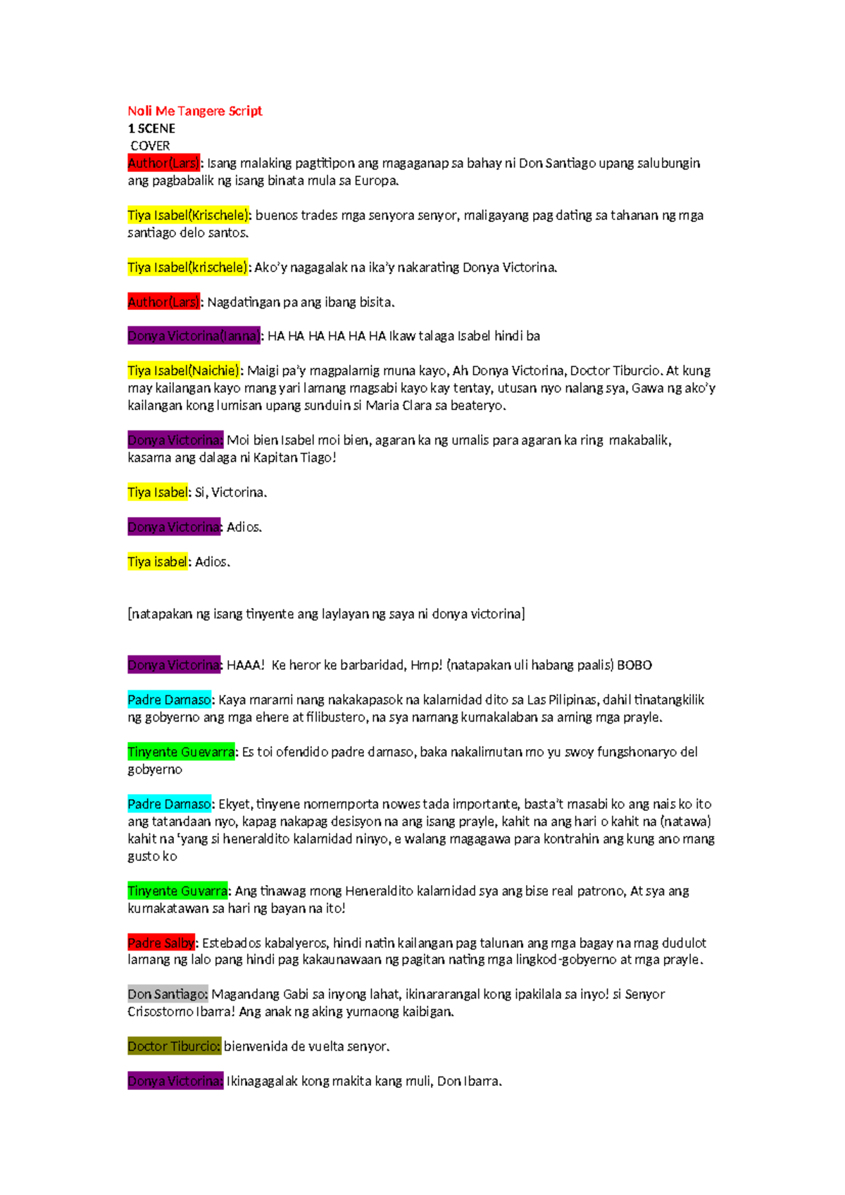 Noli Me Tangere Script - Tiya Isabel(Krischele): buenos trades mga ...