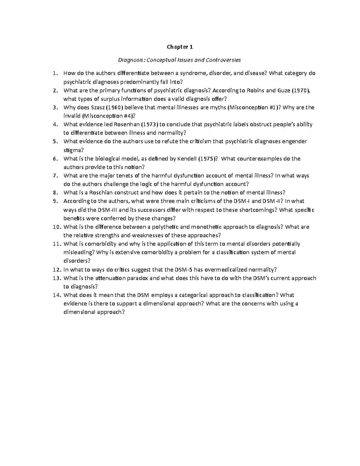 Chapter 1 - Reading Guide - Chapter 1 Diagnosis: Conceptual Issues and ...