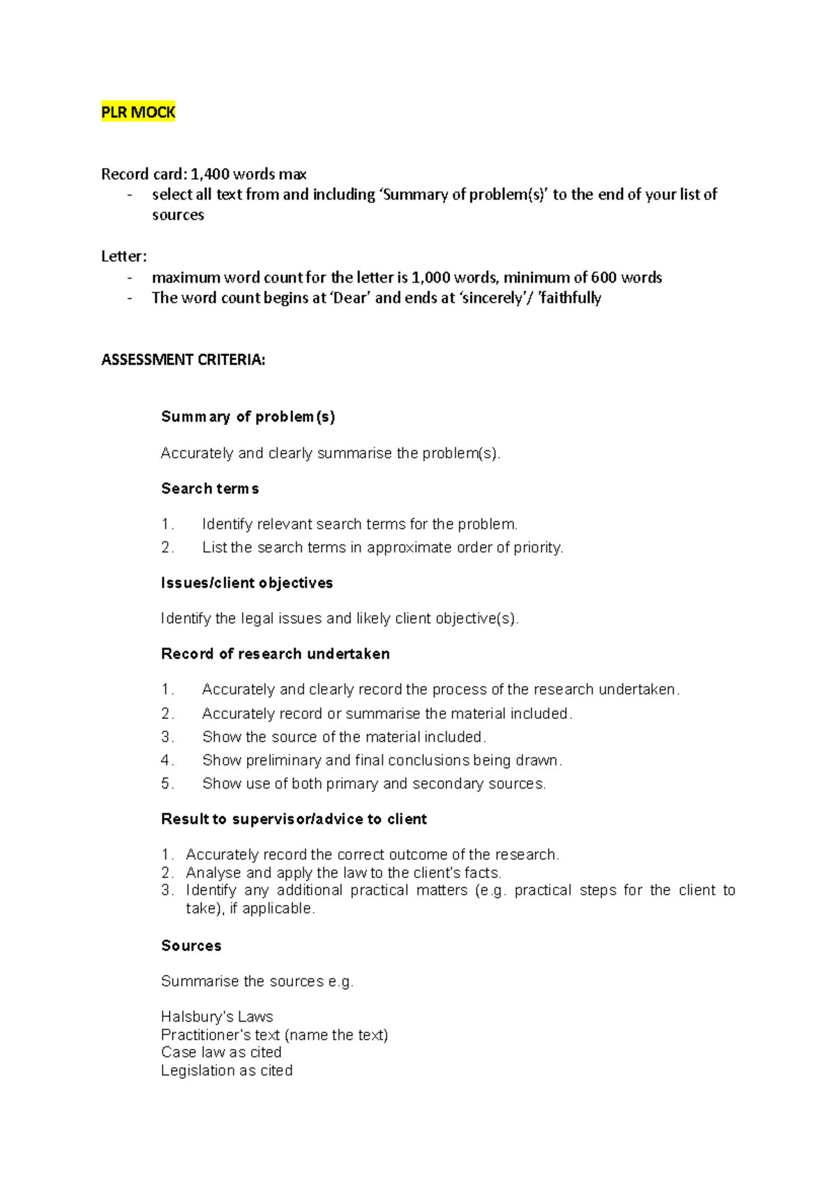 PLR MOCK - PLR MOCK - PLR MOCK Record card: 1,400 words max select all ...