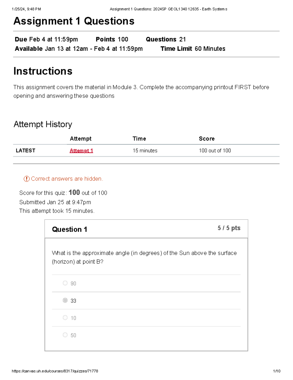 Assignment 1 Questions 2024sp Geol1340 12635 Earth Systems Assignment 1 Questions Due Feb 4