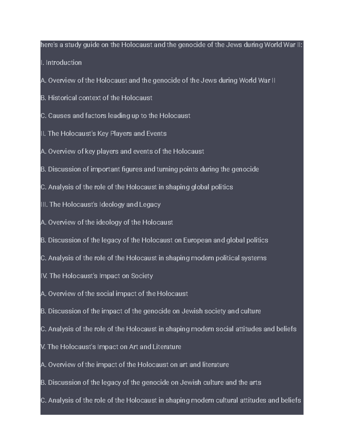Here's a study guide on the Holocaust and the genocide of the Jews ...