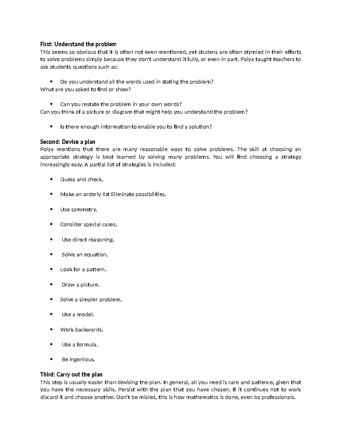 MATH Assignment - First: Understand the problem This seems so obvious ...