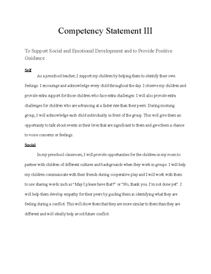 Competency Statement III - I encourage and acknowledge every child ...