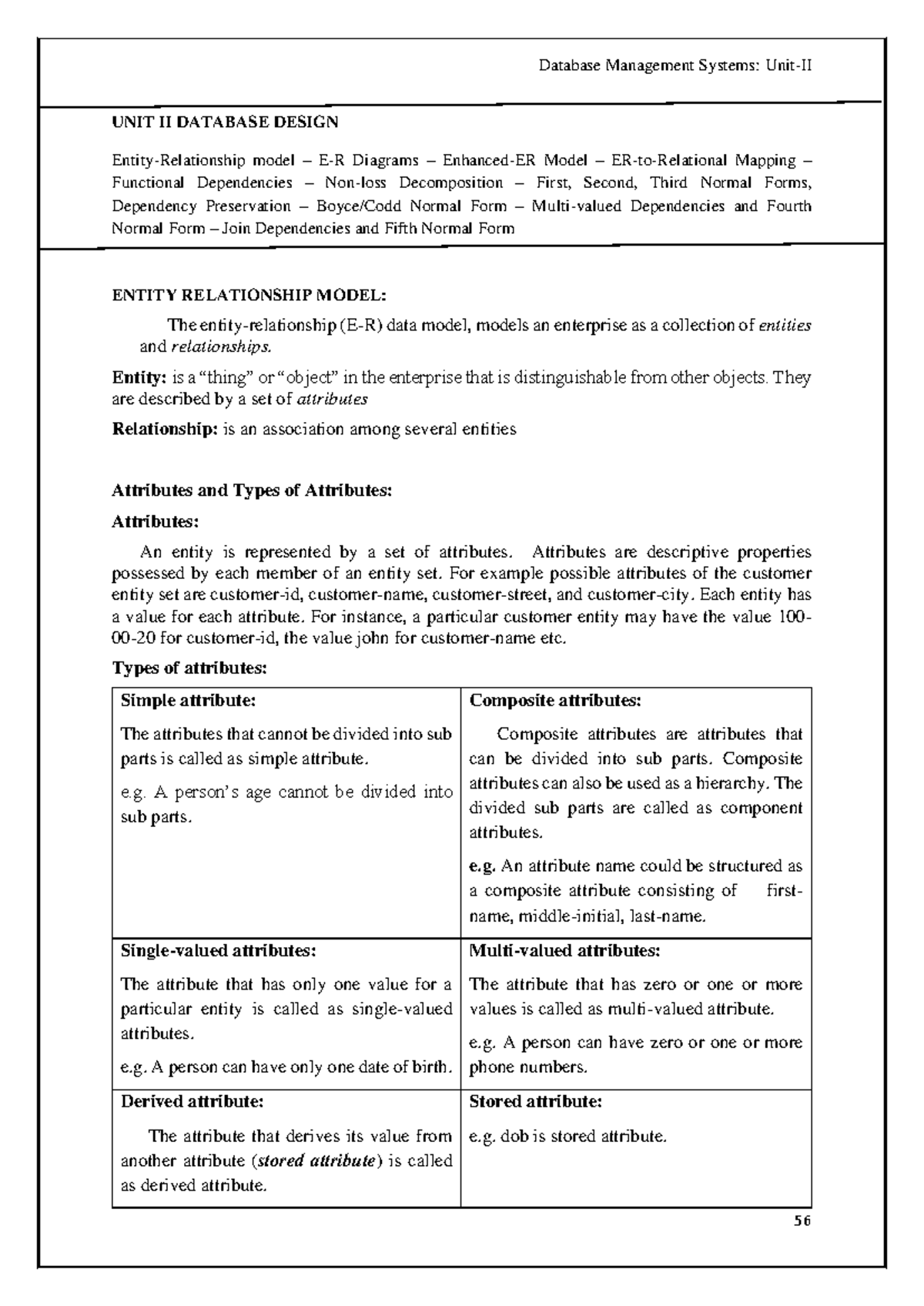 Unit Ii Database Design 2019 Reg Unit Ii Database Design Entity Relationship Model E R
