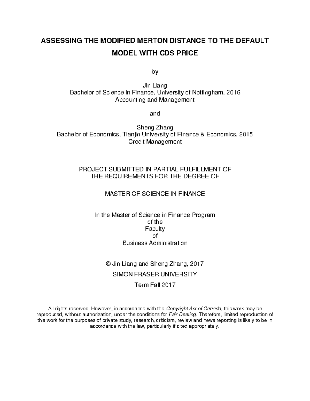 Merton - Assessing THE Modified Merton Distance TO THE Default Model ...