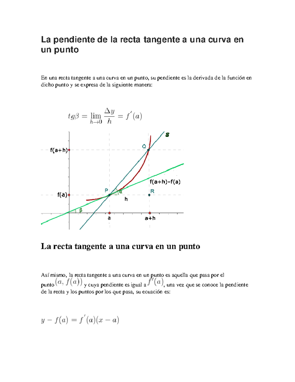 La ecuación de la recta tangente a una curva en un punto - La pendiente ...