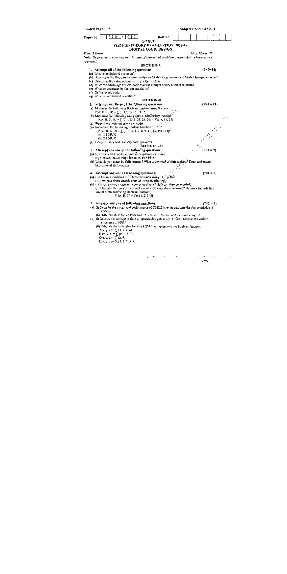 Digital Logic Design REC 301 1 - B.Tech CSE (2nd Year) - AKTU - Studocu