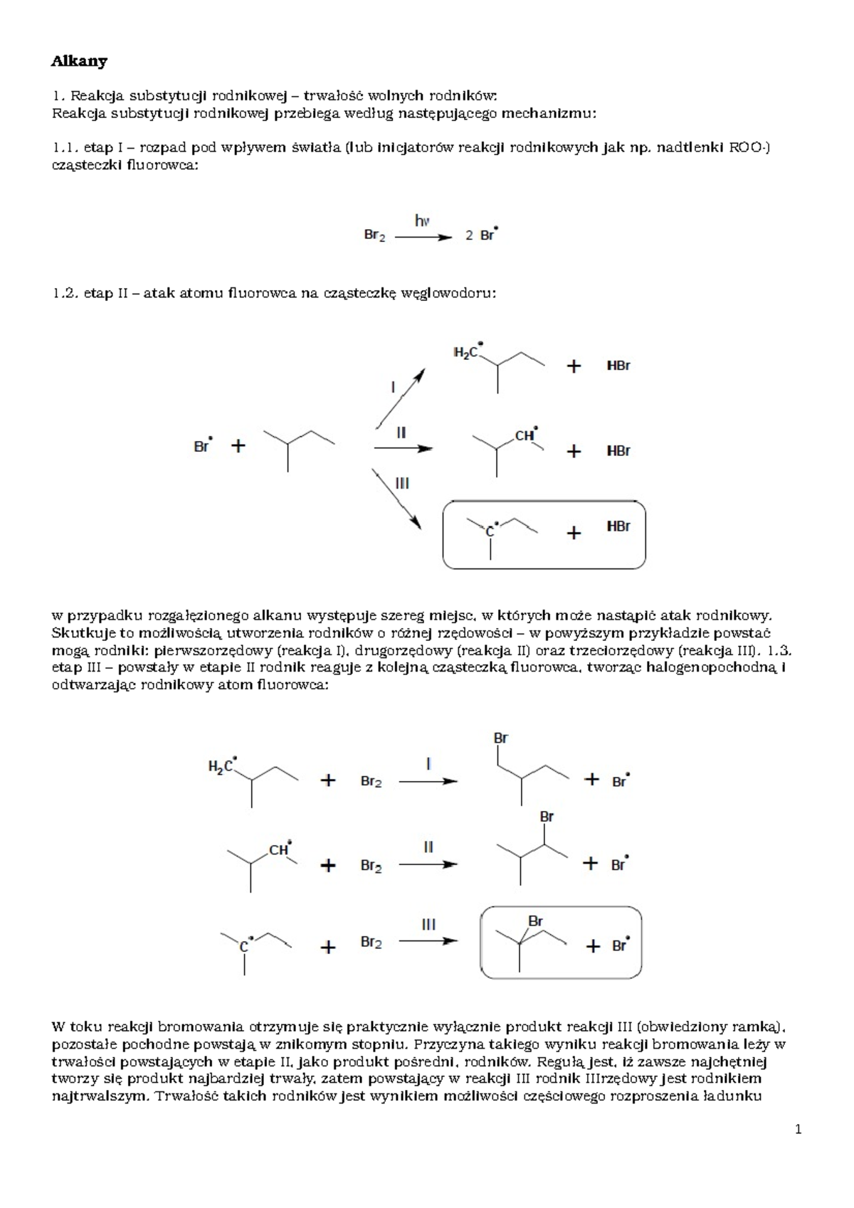 Alkany - Alkany Reakcja substytucji rodnikowej – trwałość wolnych ...