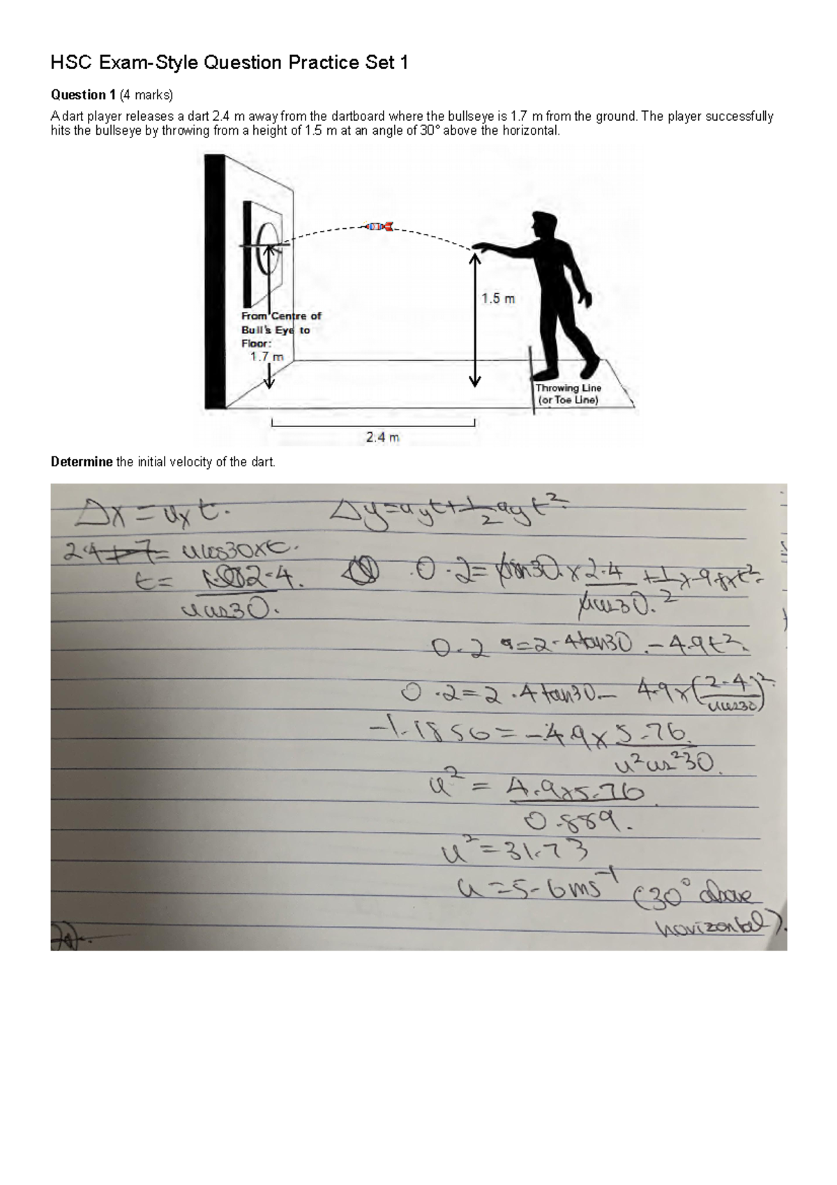 HSC Exam-Style Question Practice Week 1 - The player successfully hits ...