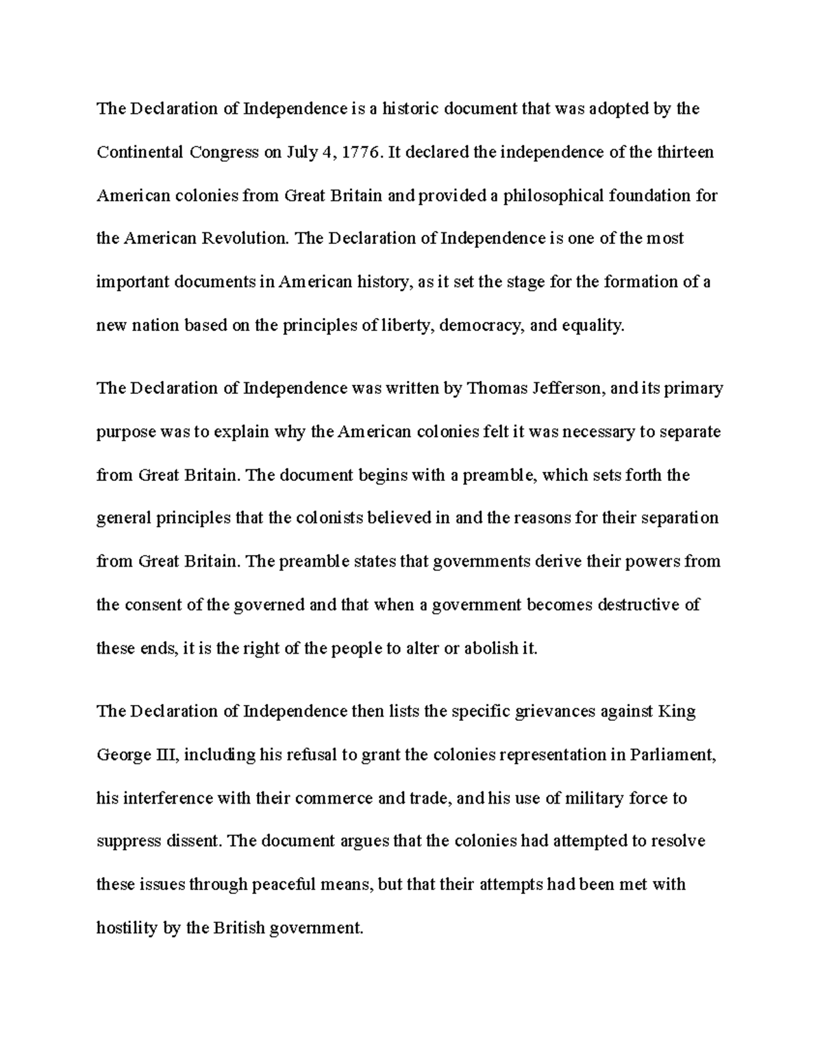 Declaration of Independence Notes - It declared the independence of the ...