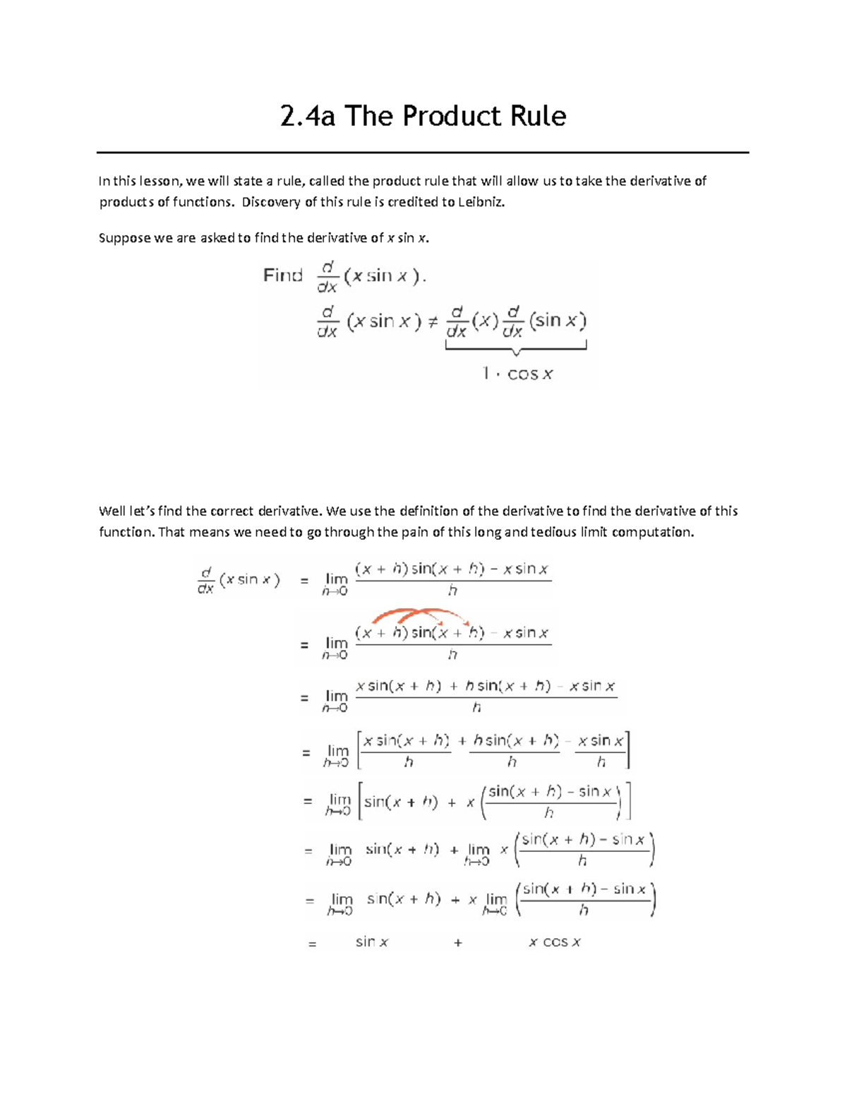 2.4a The Product Rule - notes - 2 The Product Rule In this lesson, we ...