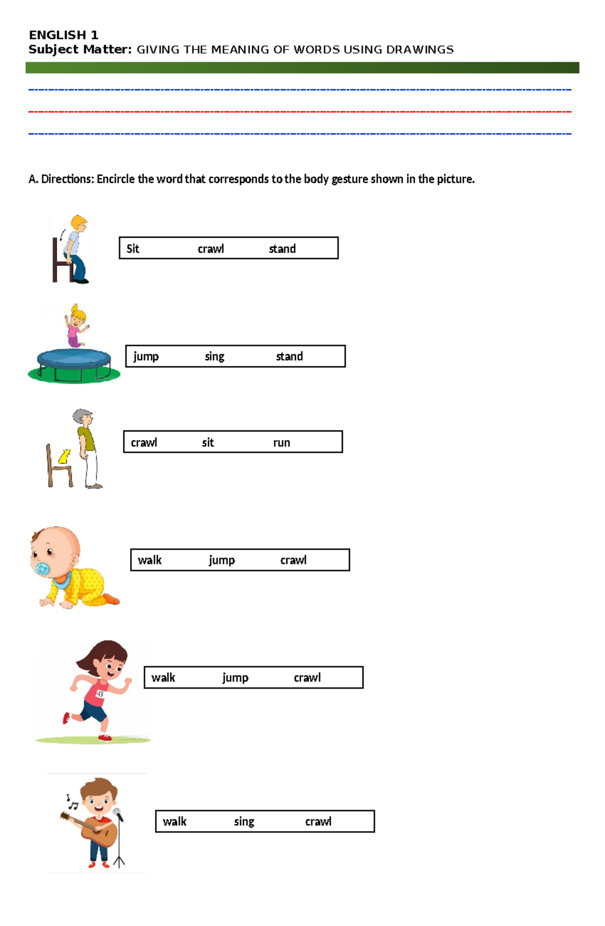 Giving THE Meaning OF Words Using Drawings Worksheet - Subject Matter ...