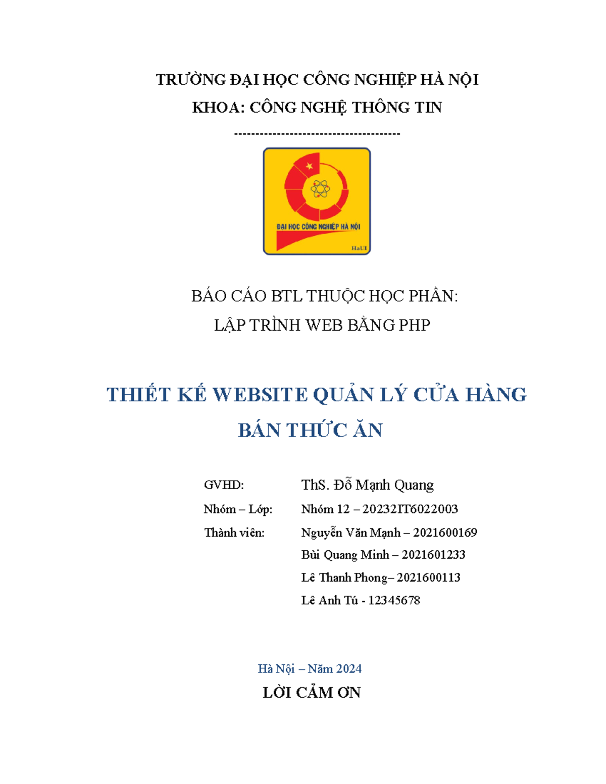 Bao Cao Nhom12 PHP - hesd - TRƯỜNG ĐẠI HỌC CÔNG NGHIỆP HÀ NỘI KHOA: CÔNG NGHỆ THÔNG TIN - BÁO ...
