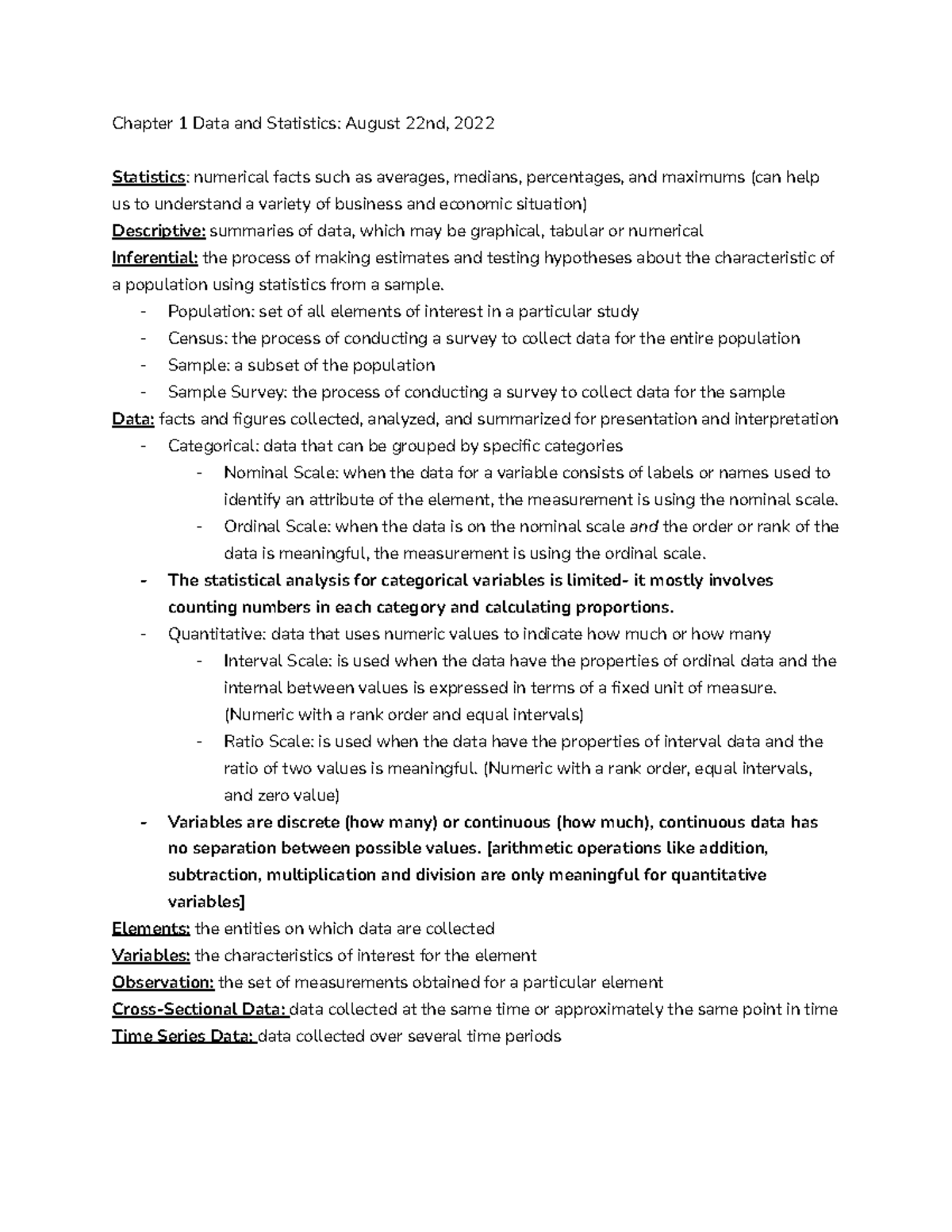 Chapter 1 Data and Statistics - Chapter 1 Data and Statistics: August ...