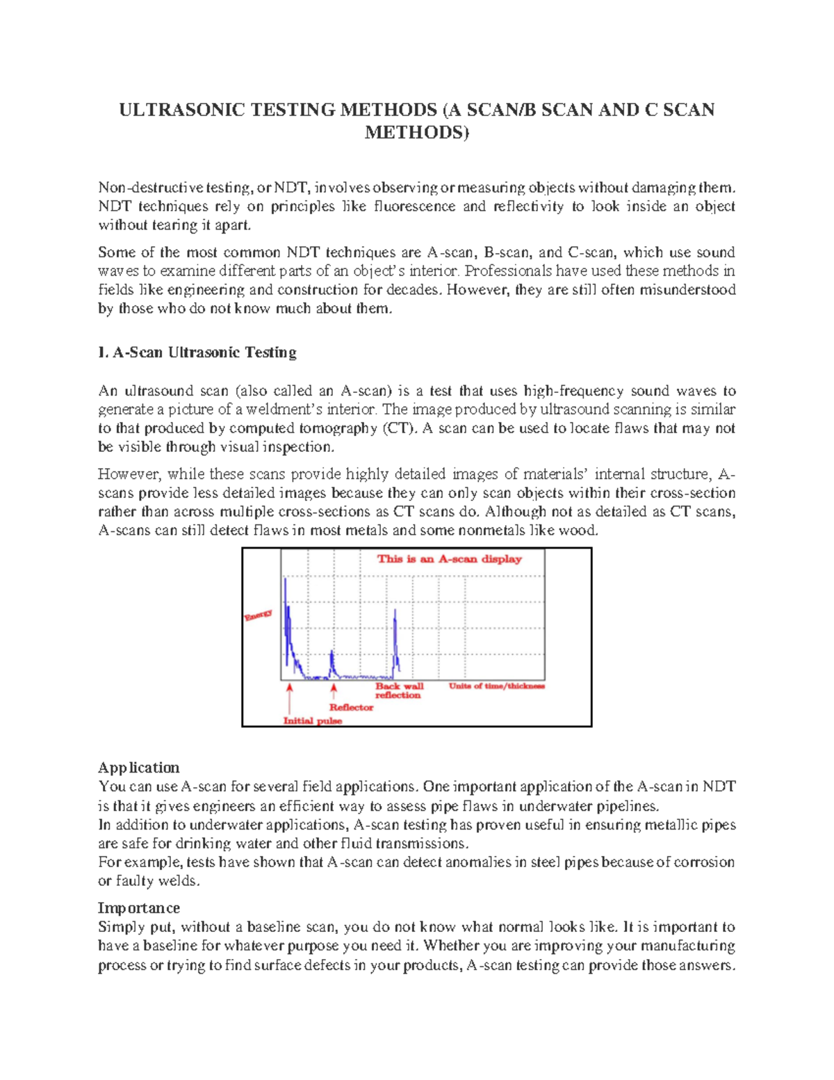Ultrasonic a scan - Ndt - ULTRASONIC TESTING METHODS (A SCAN/B SCAN AND ...