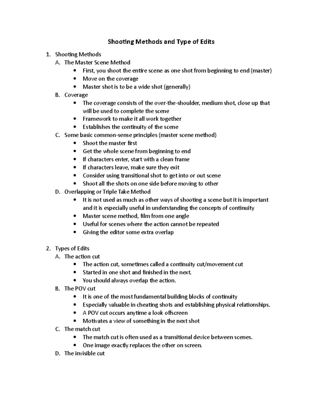 Shooting Methods and Type of Edits - Shooting Methods and Type of Edits ...