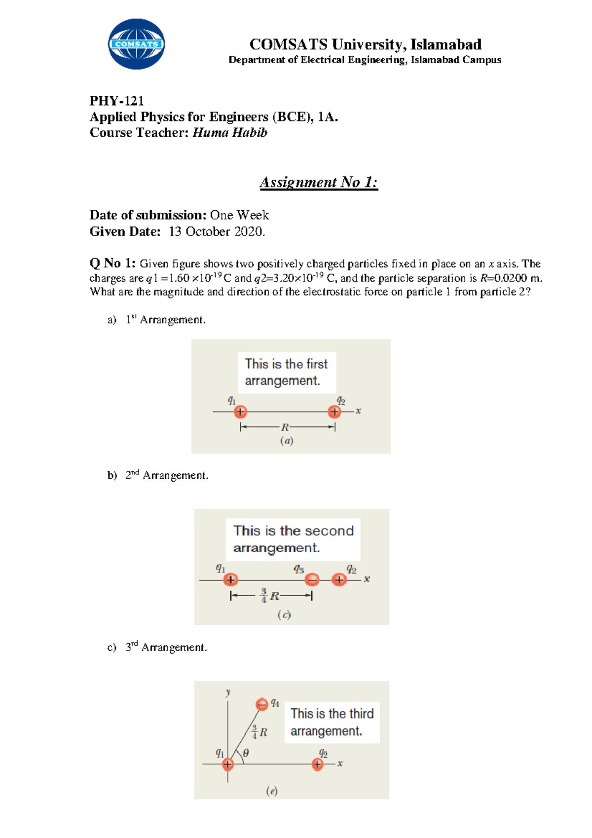 Assignment No 1(unsolved) - COMSATS University, Islamabad Department of ...