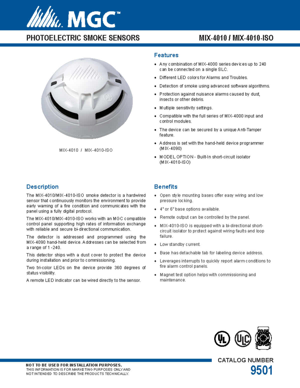 CAT-9501 MIX-4010-MIX-4010-ISO Photoelectric Smoke Detectors - PHOTOELECTRIC SMOKE SENSORS MIX ...