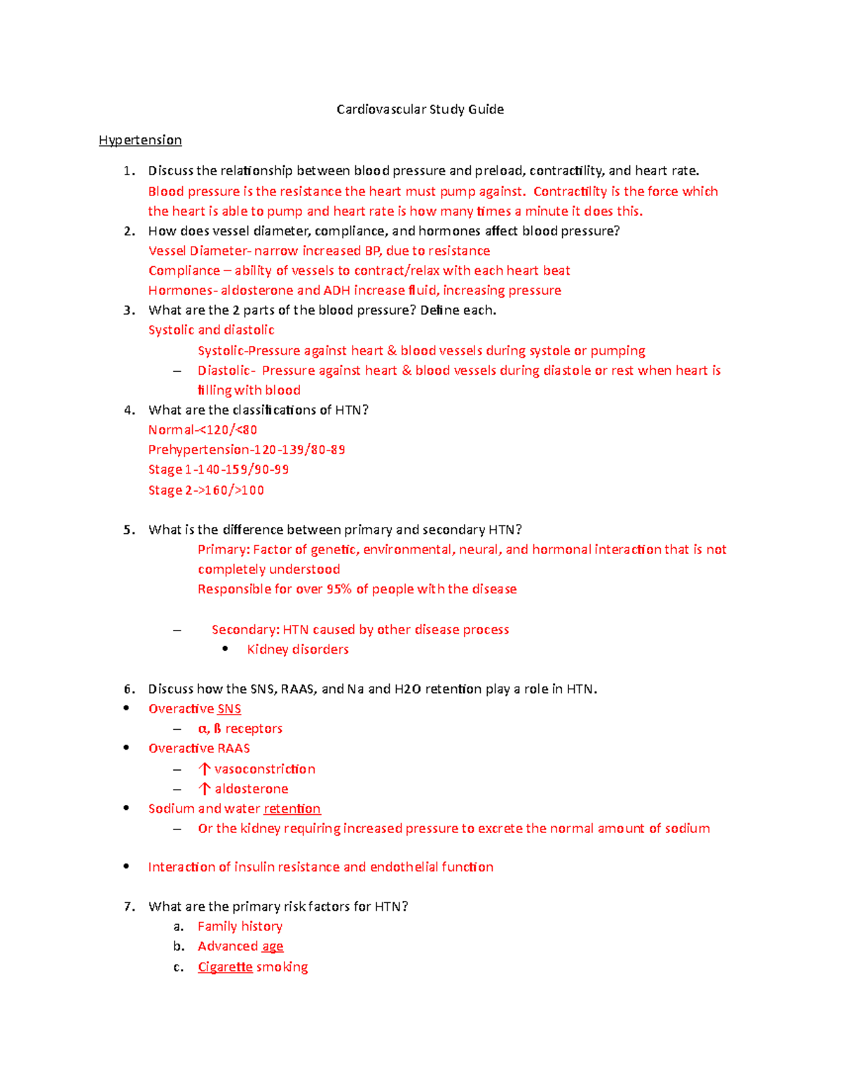 Module 5 Study Guide AW - Cardiovascular Study Guide Hypertension ...