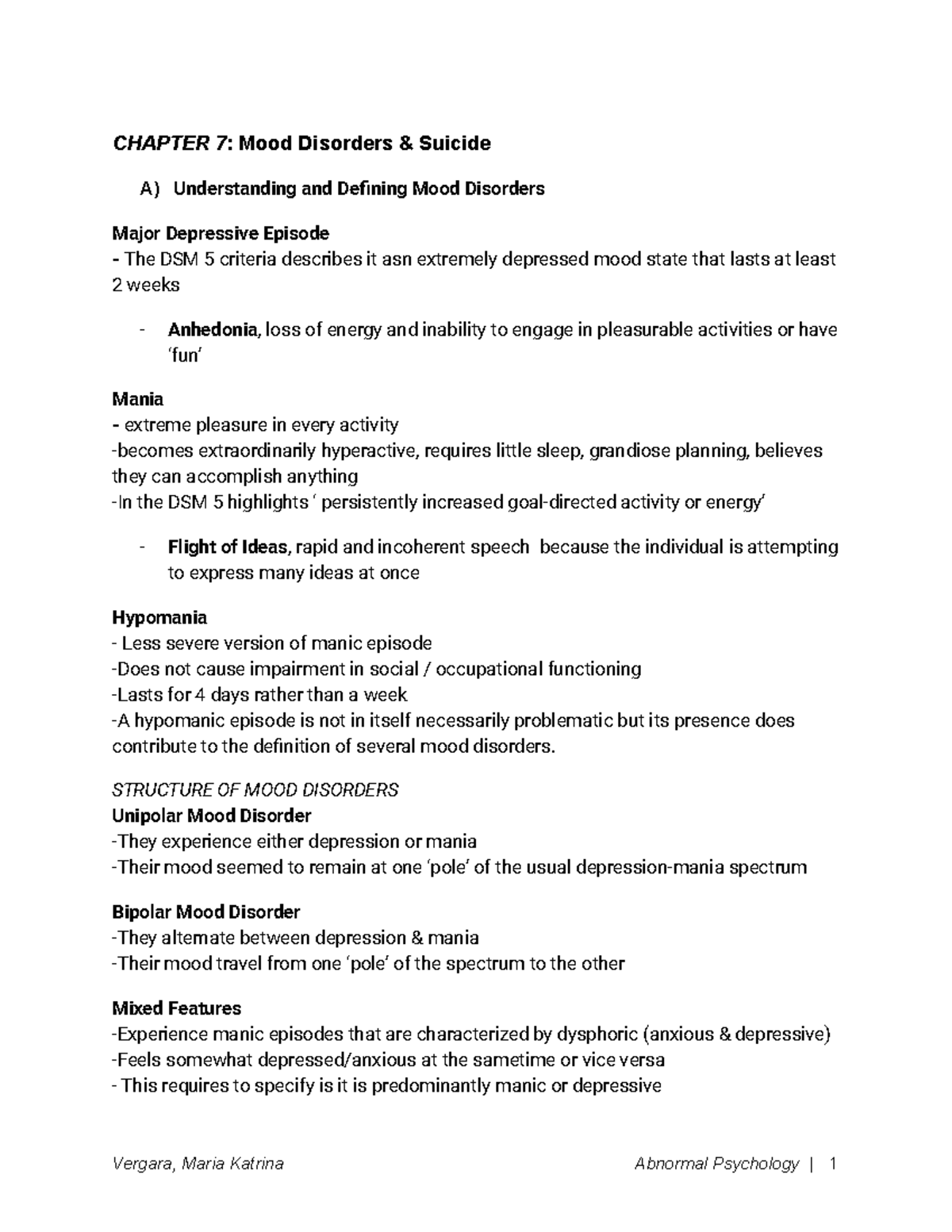 Reviewer Chapter 7 - Mood Disorders & Suicide - CHAPTER 7 : Mood ...
