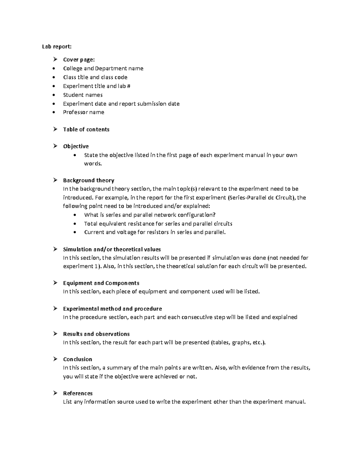 Lab report guide - Dr. Ahmed - Lab report: Cover page: College and ...