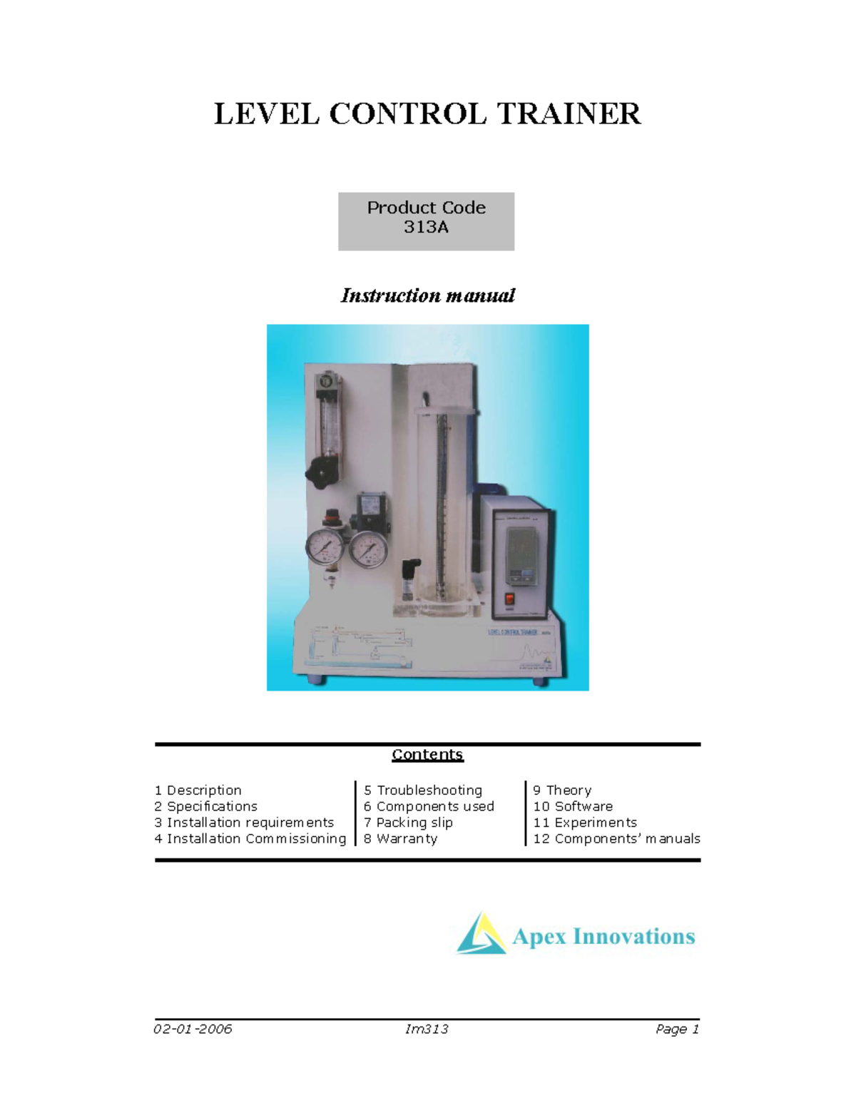 Level Controller - LEVEL CONTROL TRAINER Instruction manual Contents 1 Description 2 ...