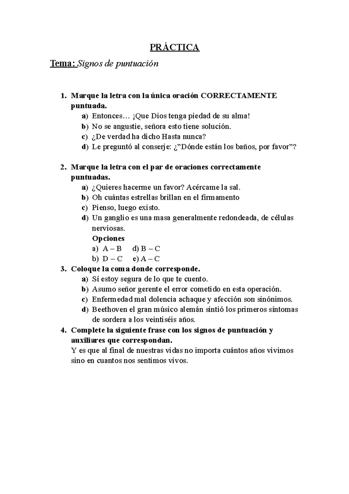 Práctica - Ejercicios para practicar los signos de puntuación ...