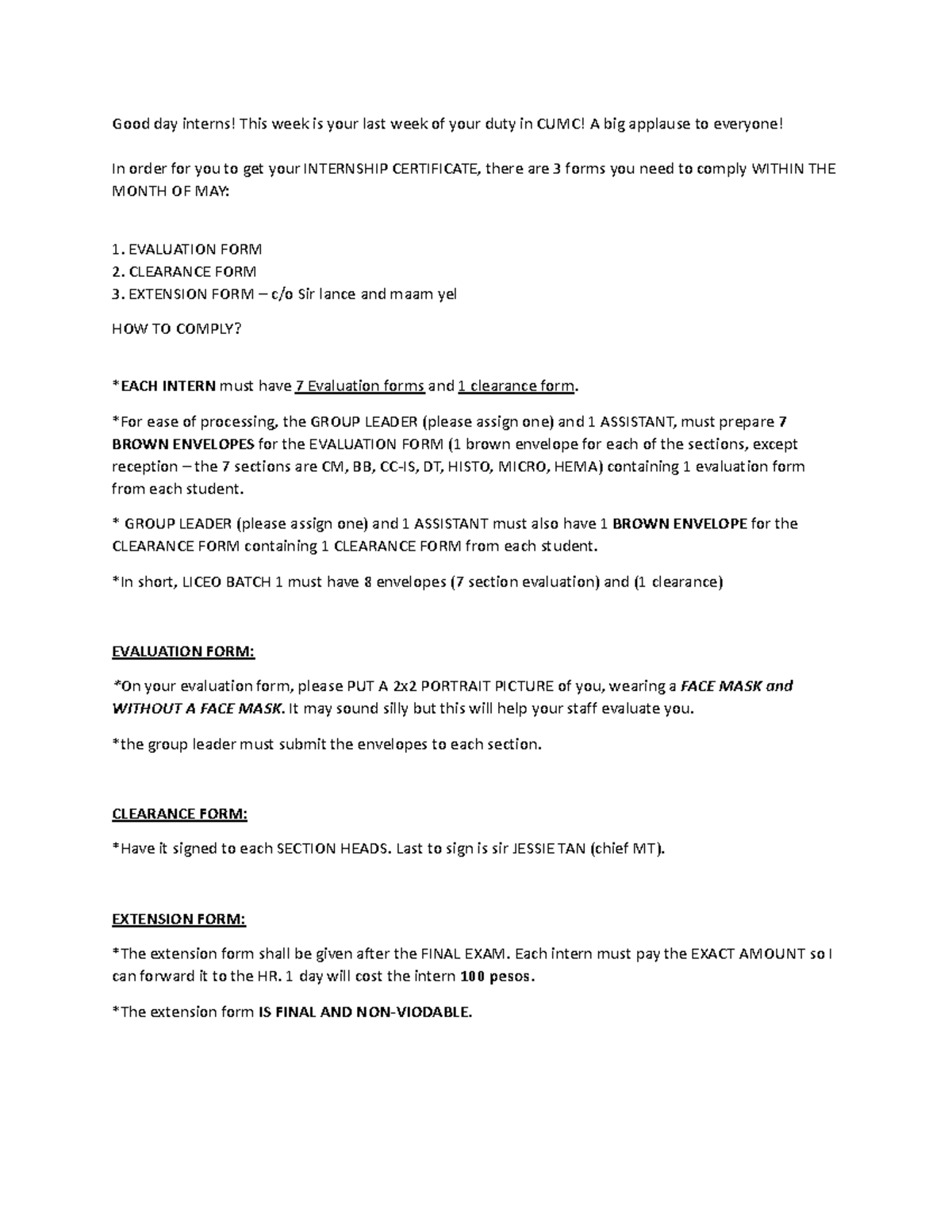 Guidelines FOR EVAL Clearance AND Extension FORM Compliance - Good day ...