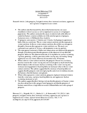 Animal Behaviour Assignment #5 - The behaviour, operationally defined ...