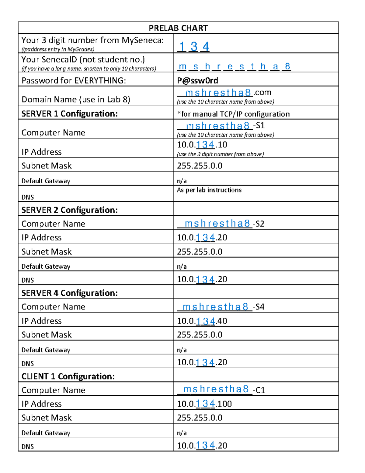 MST100-prelab-chart - MST 100 LECTURES NOTE - PRELAB CHART Your 3 digit number from MySeneca ...