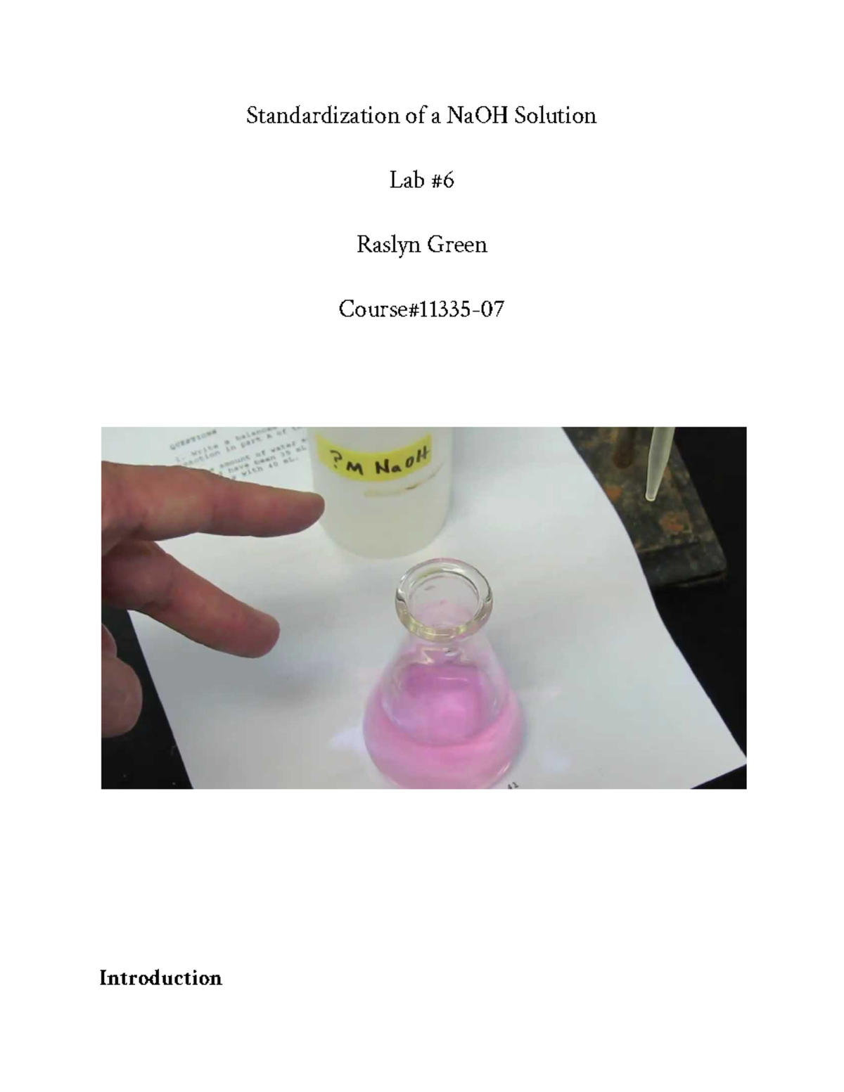 Standardization of a Na OH Solution - Standardization of a NaOH ...