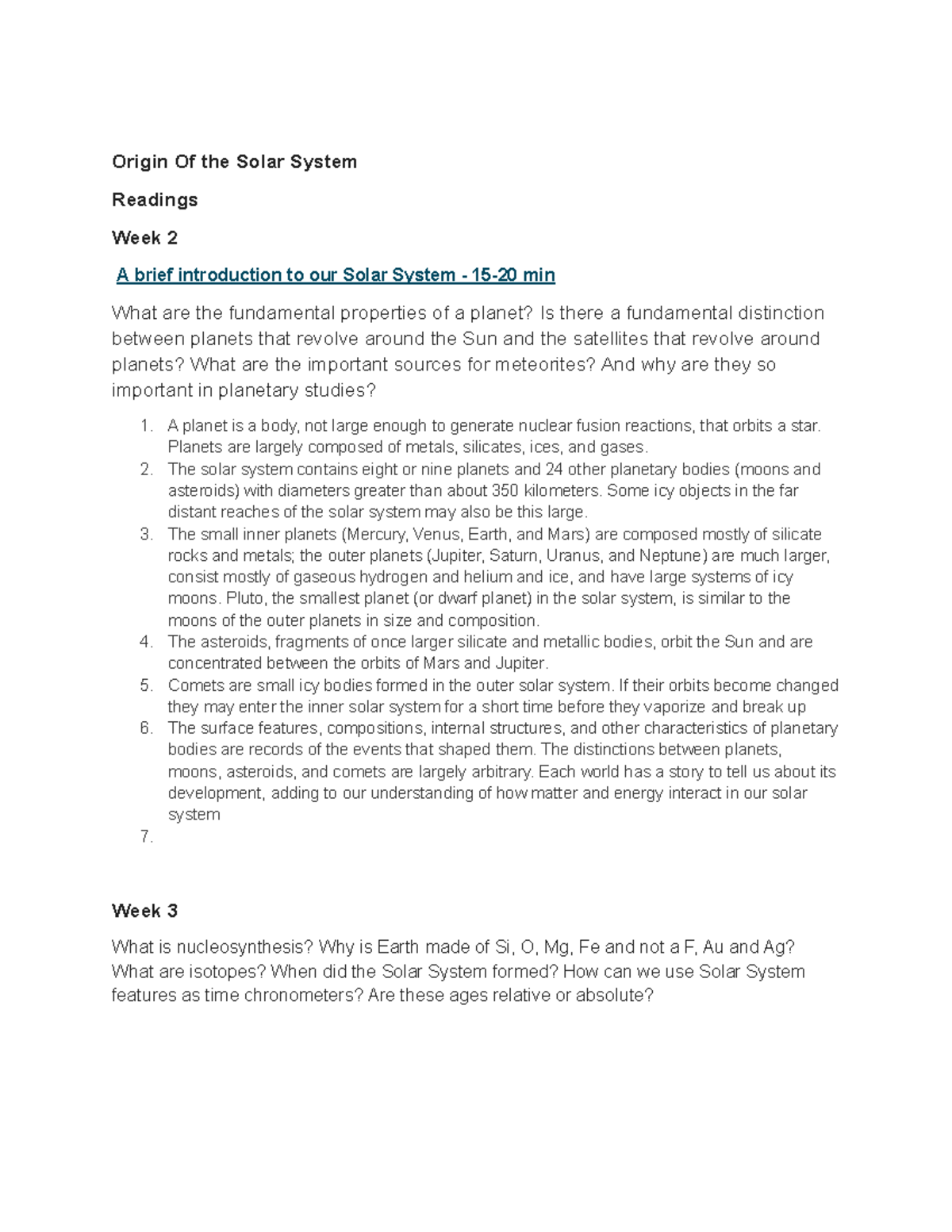 Mercury Notes - Origin Of the Solar System Readings Week 2 A brief ...