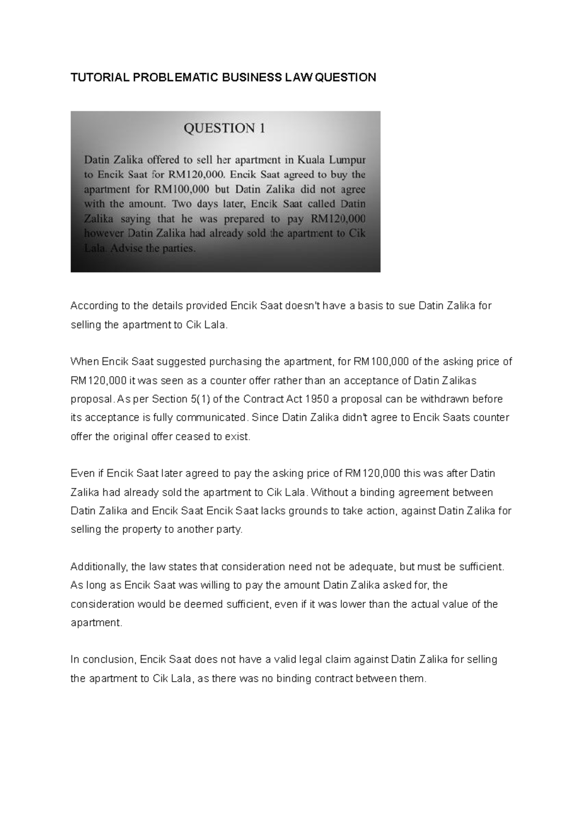 Tuto Buslaw 2 - tutorial business law - TUTORIAL PROBLEMATIC BUSINESS ...