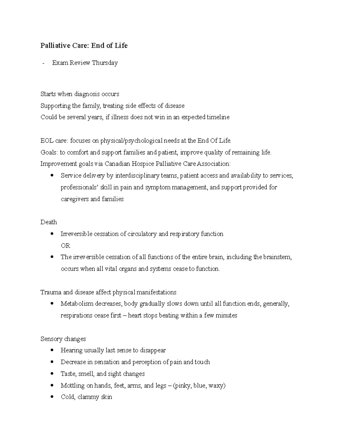 Palliative Care - assorted lecture notes - Palliative Care: End of Life ...