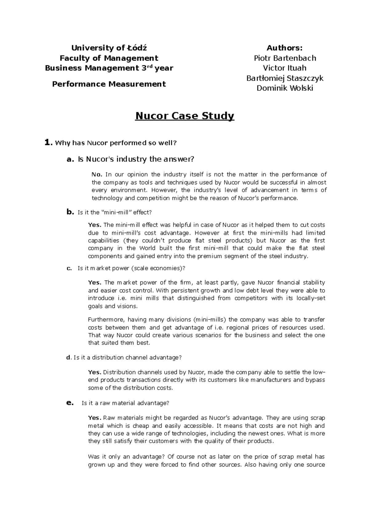 328830127 Nucor Case Study Solution Performance Measurement ...