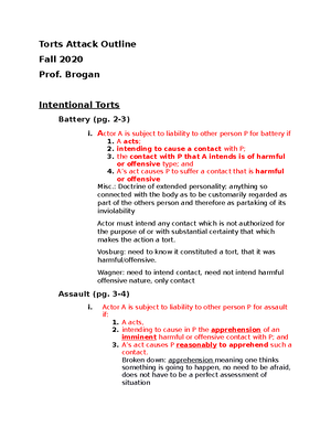 Torts attack outline - Negligence [Plaintiff] likely [has/does not have ...