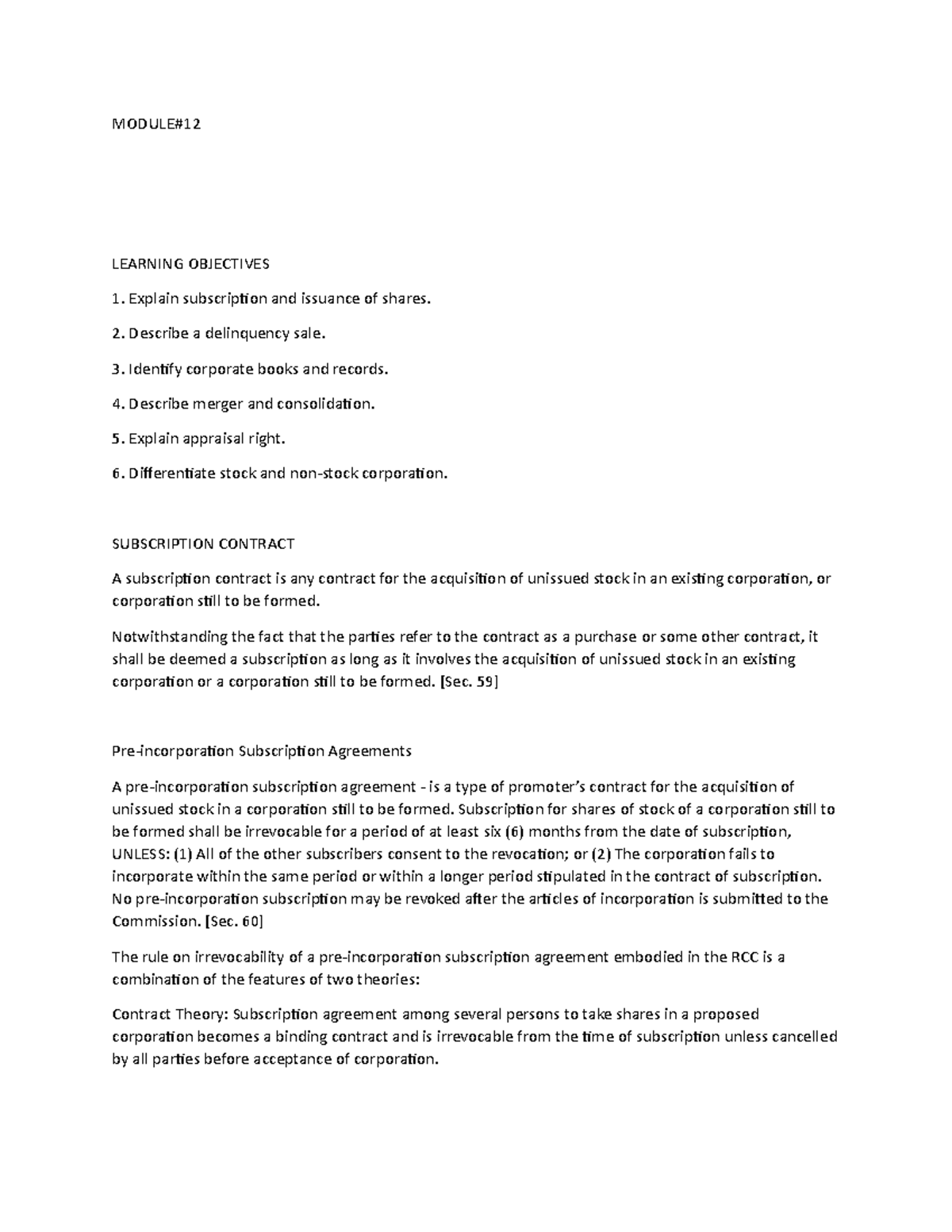 Subscription Contract - MODULE# LEARNING OBJECTIVES Explain ...