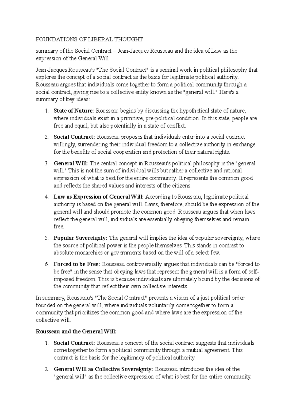 Juris - law - FOUNDATIONS OF LIBERAL THOUGHT summary of the Social ...