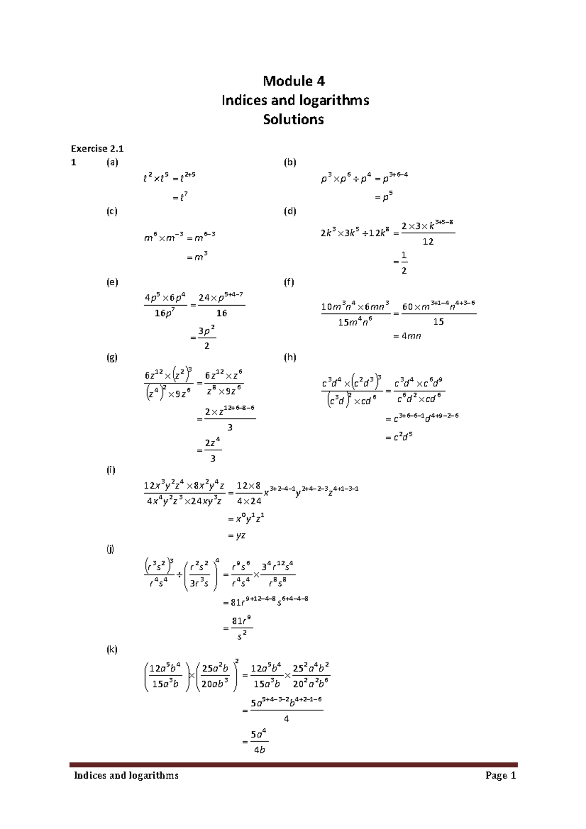 Module 4 Solutions IND LOGS - Module Indices and logarithms Solutions ...