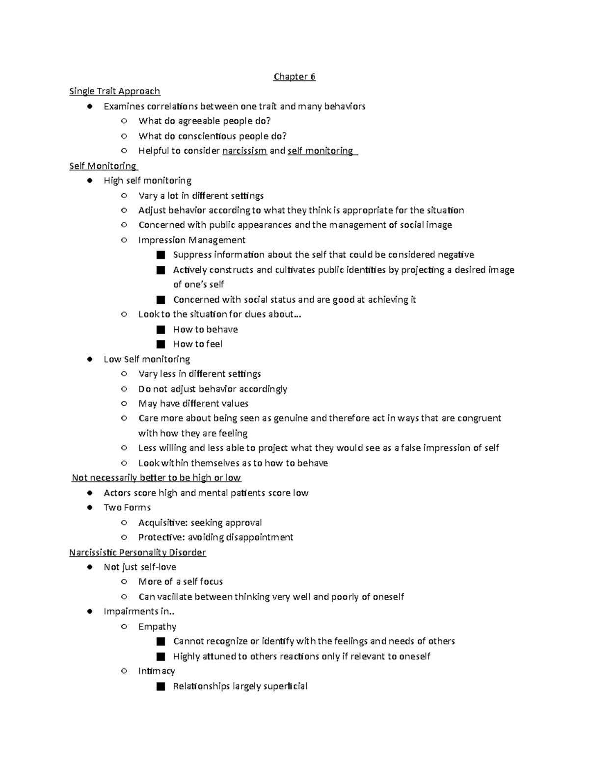 PSY 255 Test 2 Study Guide - Chapter 6 Single Trait Approach Examines ...